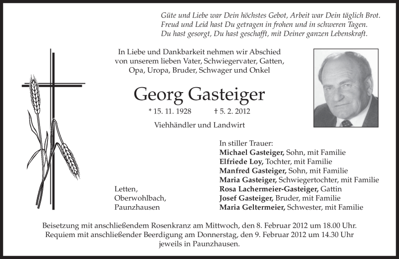 Traueranzeigen von Georg Gasteiger | trauer.merkur.de