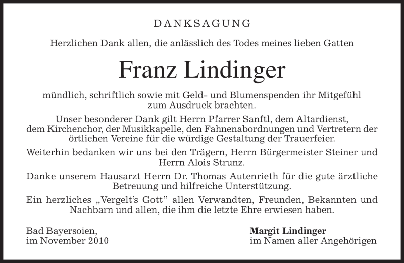Traueranzeigen von Franz Lindinger | trauer.merkur.de