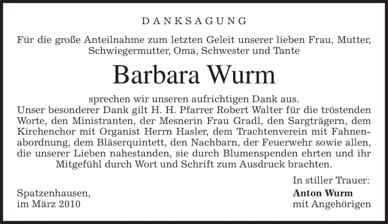 Traueranzeigen von Barbara Wurm | trauer.merkur.de