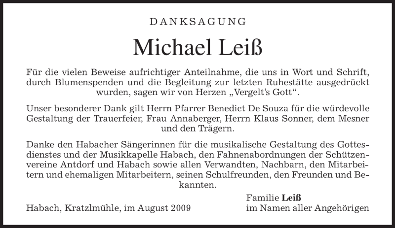 Traueranzeigen von Michael Leiß | trauer.merkur.de