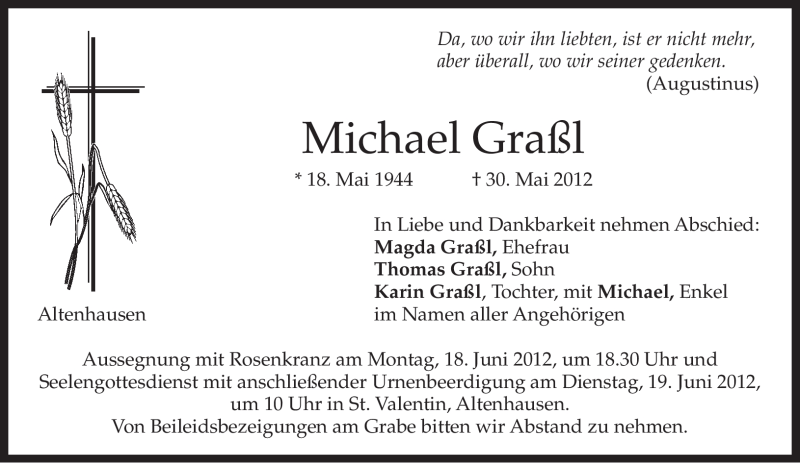 Traueranzeigen von Michael Graßl | trauer.merkur.de