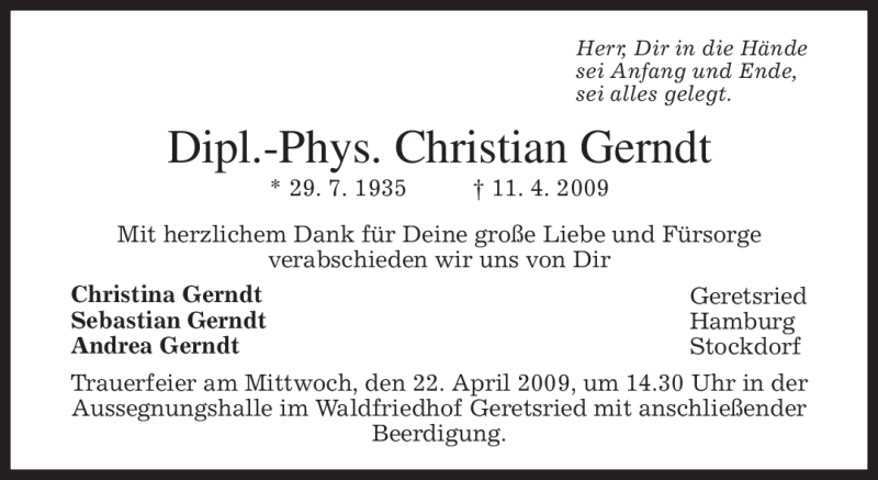 Traueranzeigen von Christian Gerndt | trauer.merkur.de