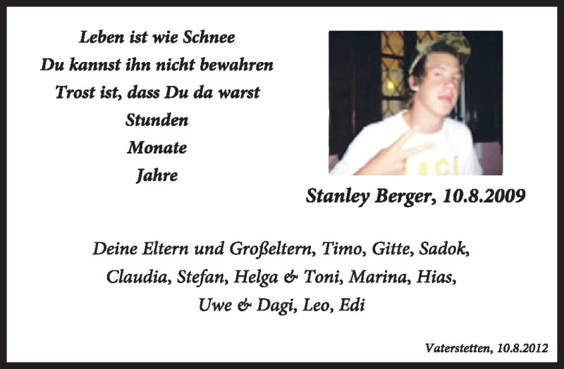 Traueranzeigen von Stanley Berger | trauer.merkur.de