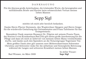 Traueranzeigen von Sepp Sigl | trauer.merkur.de