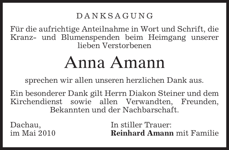 Traueranzeigen von Anna Amann | trauer.merkur.de