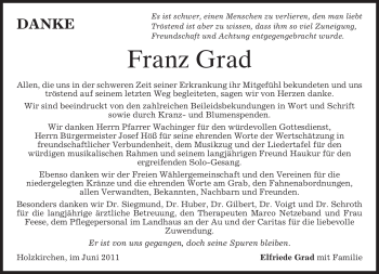 Traueranzeigen von Franz Grad | trauer.merkur.de