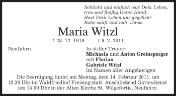 Traueranzeigen von Maria Witzl | trauer.merkur.de