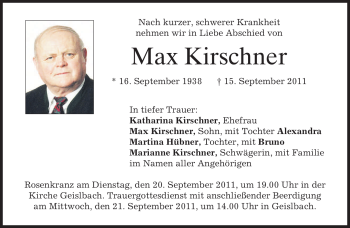 Traueranzeigen von Max Kirschner | trauer.merkur.de