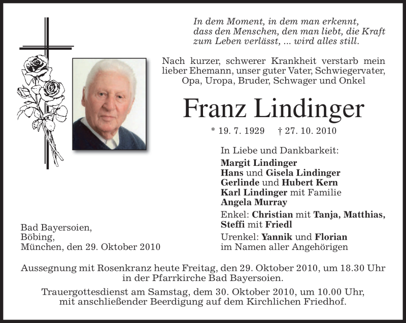Traueranzeigen von Franz Lindinger | trauer.merkur.de