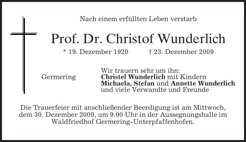 Traueranzeigen von Christof Wunderlich | trauer.merkur.de