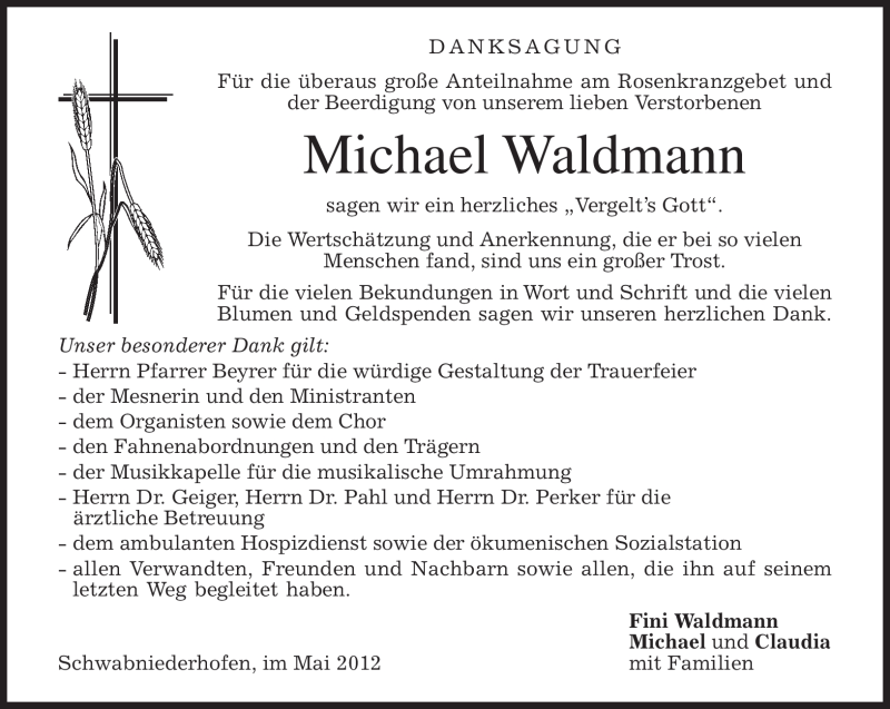 Traueranzeigen von Michael Waldmann | trauer.merkur.de