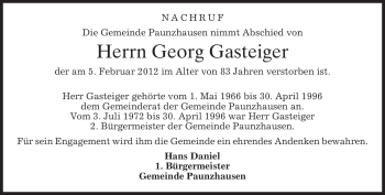 Traueranzeigen von Georg Gasteiger | trauer.merkur.de