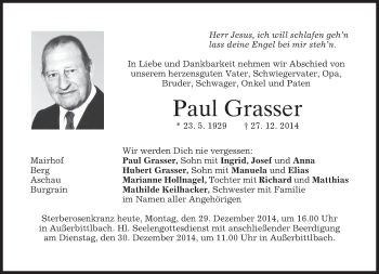 Traueranzeigen von Paul Grasser | trauer.merkur.de