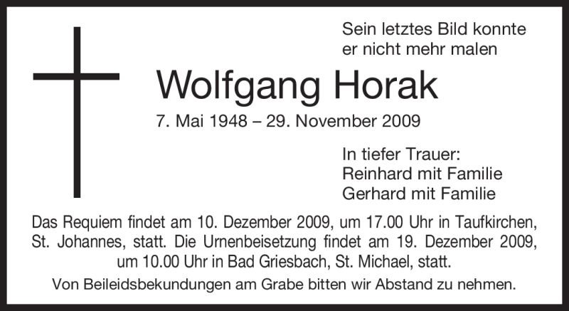 Traueranzeigen von Wolfgang Horak | trauer.merkur.de