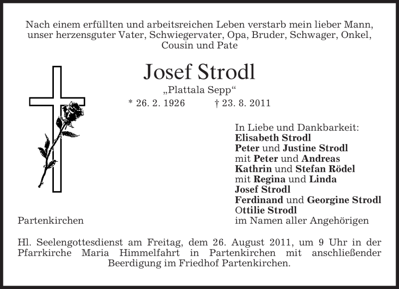Traueranzeigen von Josef Strodl | trauer.merkur.de