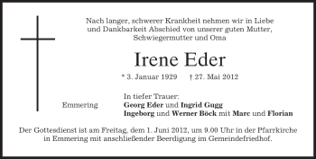 Traueranzeigen von Irene Eder | trauer.merkur.de