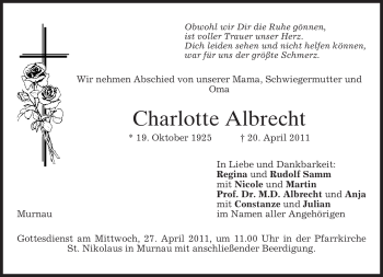 Traueranzeigen von Charlotte Albrecht | trauer.merkur.de