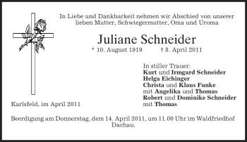 Traueranzeigen von Juliane Schneider | trauer.merkur.de