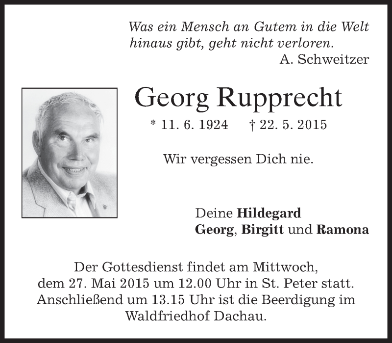 Traueranzeigen von Georg Rupprecht | trauer.merkur.de