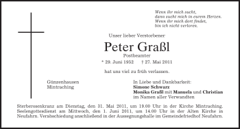 Traueranzeigen von Peter Graßl | trauer.merkur.de