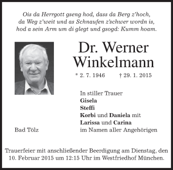 Traueranzeigen von Werner Winkelmann | trauer.merkur.de