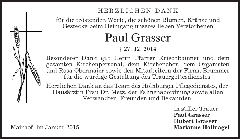 Traueranzeigen von Paul Grasser | trauer.merkur.de