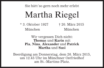 Traueranzeigen von Martha Riegel | trauer.merkur.de