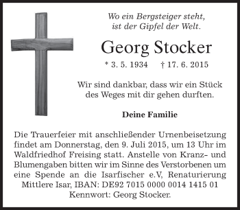 Traueranzeigen von Georg Stocker | trauer.merkur.de