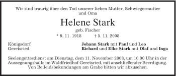 Traueranzeigen von Helene Stark | trauer.merkur.de