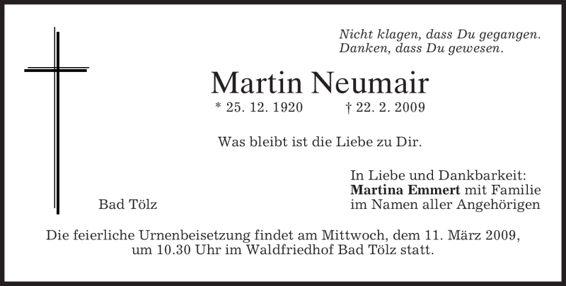 Traueranzeigen von Martin Neumair | trauer.merkur.de