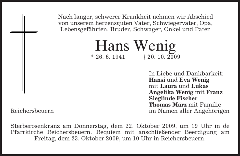Traueranzeigen von Hans Wenig | trauer.merkur.de