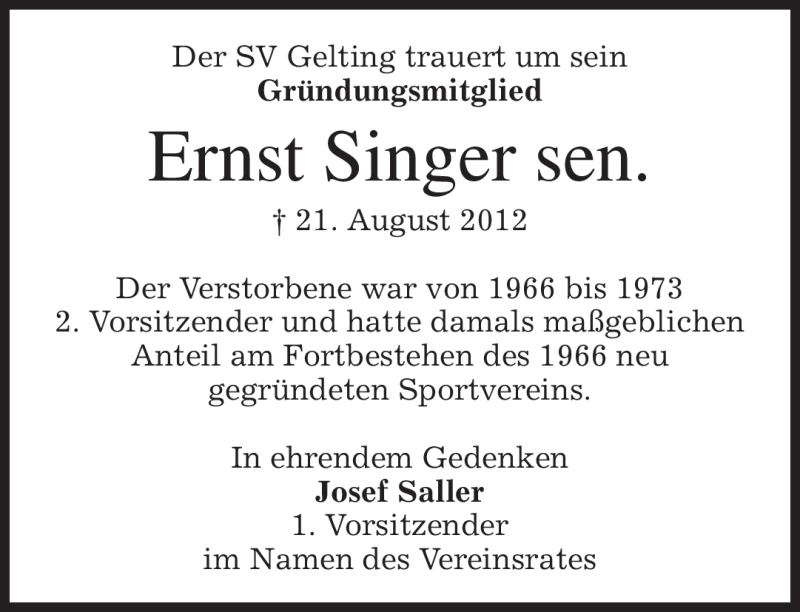Traueranzeigen von Ernst Singer | trauer.merkur.de
