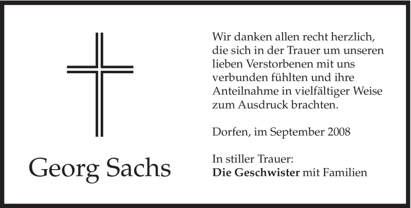 Traueranzeigen von Georg Sachs | trauer.merkur.de