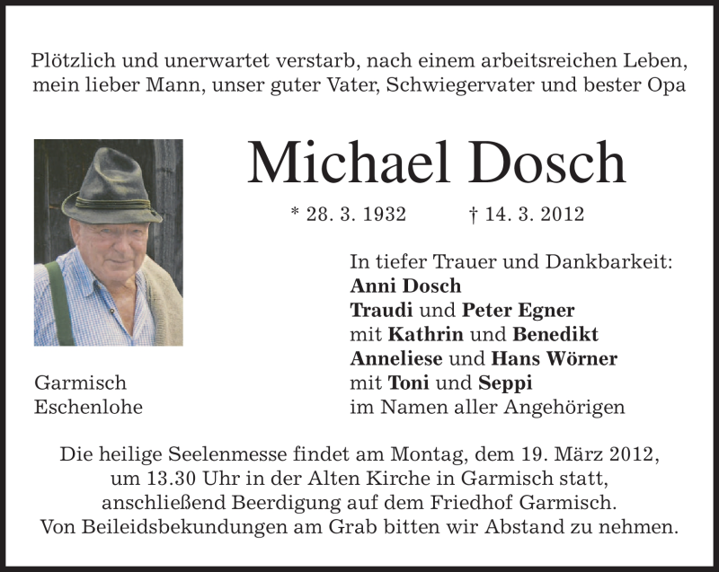 Traueranzeigen von Michael Dosch | trauer.merkur.de