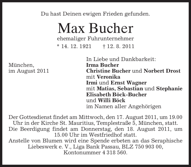 Traueranzeigen von Max Bucher | trauer.merkur.de