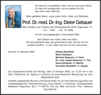 Traueranzeigen von Dieter Gebauer | trauer.merkur.de