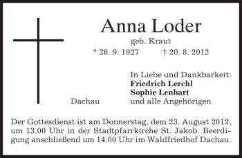 Traueranzeigen von Anna Loder | trauer.merkur.de