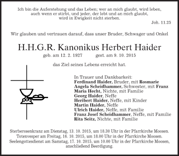 Traueranzeigen von Herbert Haider | trauer.merkur.de