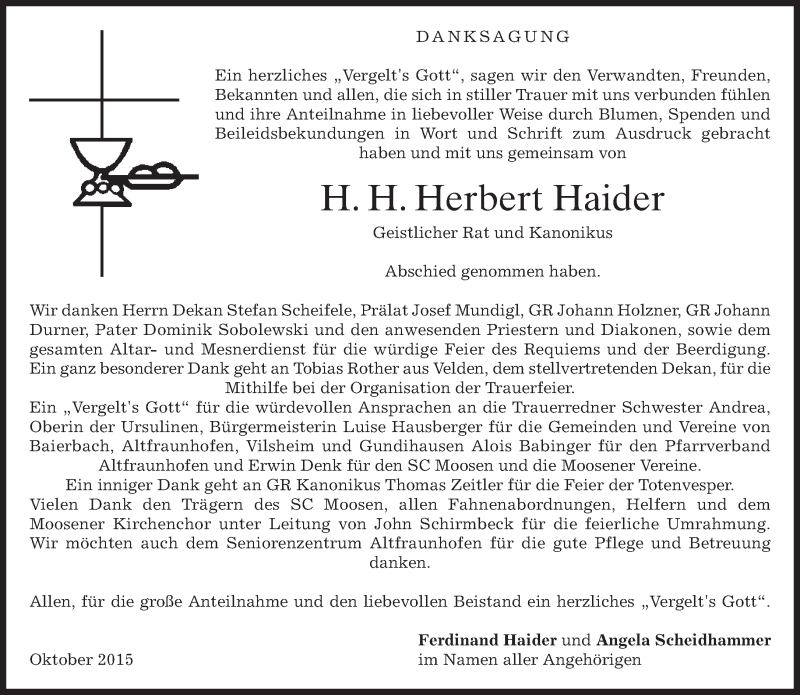 Traueranzeigen von Herbert Haider | trauer.merkur.de