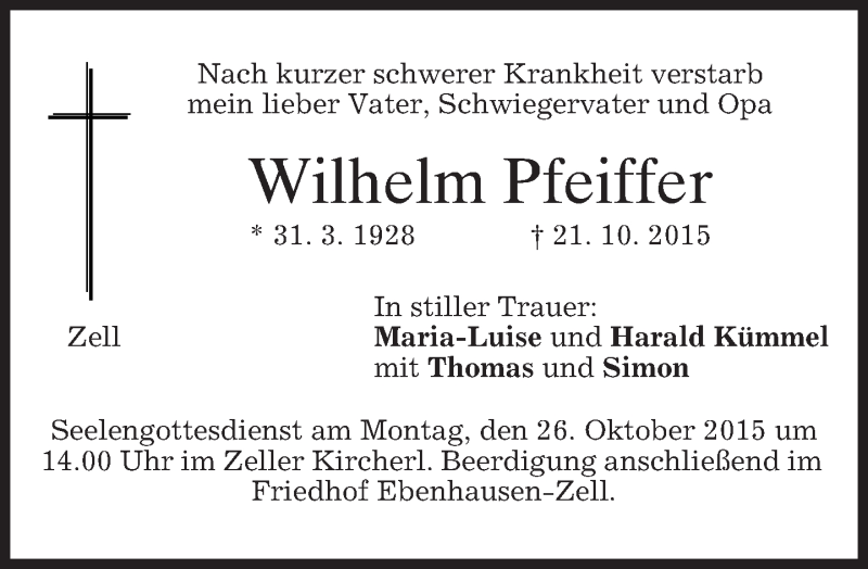 Traueranzeigen von Wilhelm Pfeiffer | trauer.merkur.de