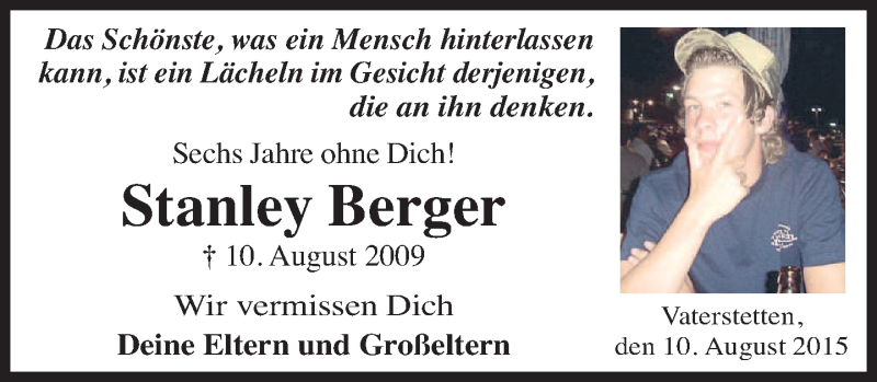 Traueranzeigen von Stanley Berger | trauer.merkur.de