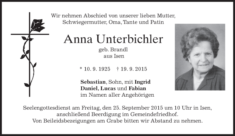 Traueranzeigen von Anna Unterbichler | trauer.merkur.de