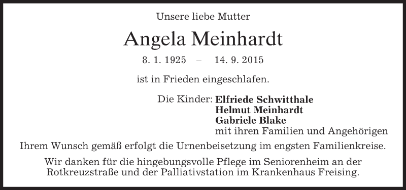 Traueranzeigen von Angela Meinhardt | trauer.merkur.de