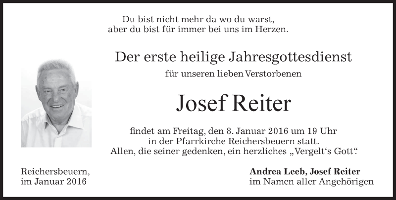 Traueranzeigen von Josef Reiter | trauer.merkur.de