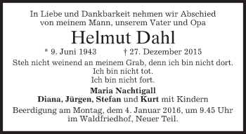 Traueranzeigen von Helmut Dahl | trauer.merkur.de
