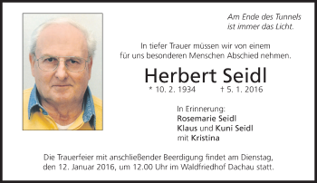 Traueranzeigen von Herbert Seidl | trauer.merkur.de