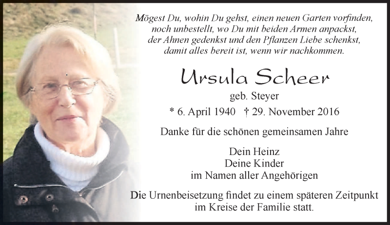 Traueranzeigen von Ursula Scheer | trauer.merkur.de