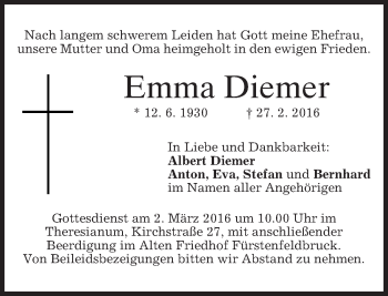 Traueranzeigen von Emma Diemer | trauer.merkur.de