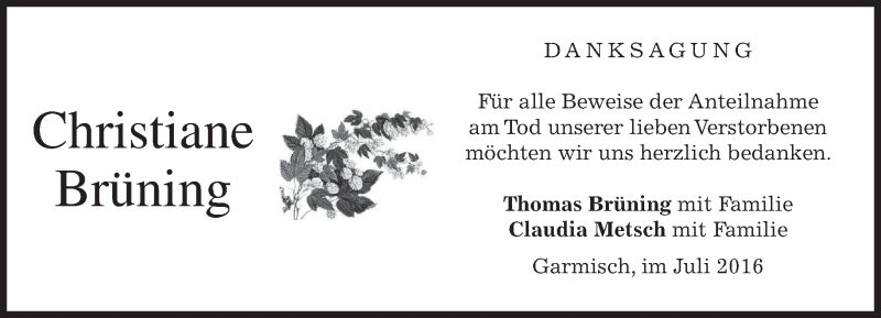 Traueranzeigen von Christiane Brüning | trauer.merkur.de