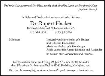 Traueranzeigen von Rupert Hacker | trauer.merkur.de
